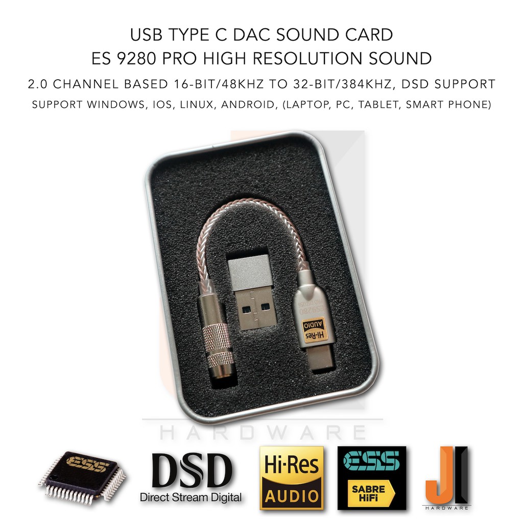 USB type C DAC sound card ES 9280 PRO high resolution sound for PC ...
