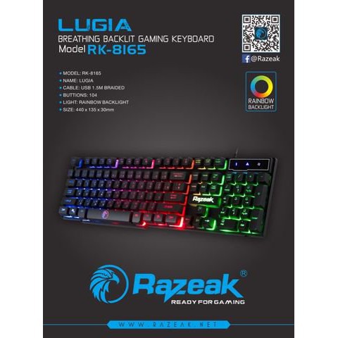 Razeak Backlighted Gaming keyboard รุ่น RK-8165 ไฟ LEDแสดงไฟรูปแบบ ...