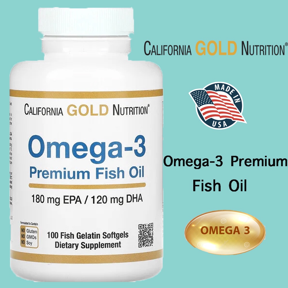 น้ำมันปลา บำรุงสมอง Omega-3 Premium Fish Oil, 180 EPA / 120 DHA, 100 Fish Gelatin Softgels ...