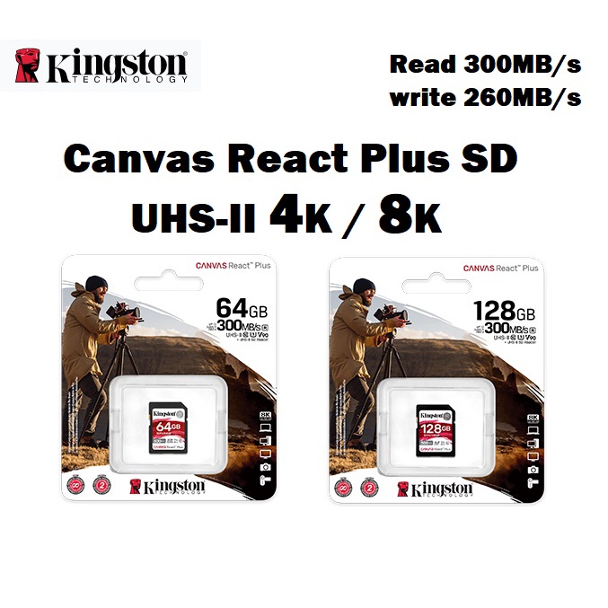 KINGSTON SD Card Canvas React Plus SD SDR2 ความเร็ววิดีโอระดับ UHS-II (V90) 4K 8K มีขนาดให้เลือก ...