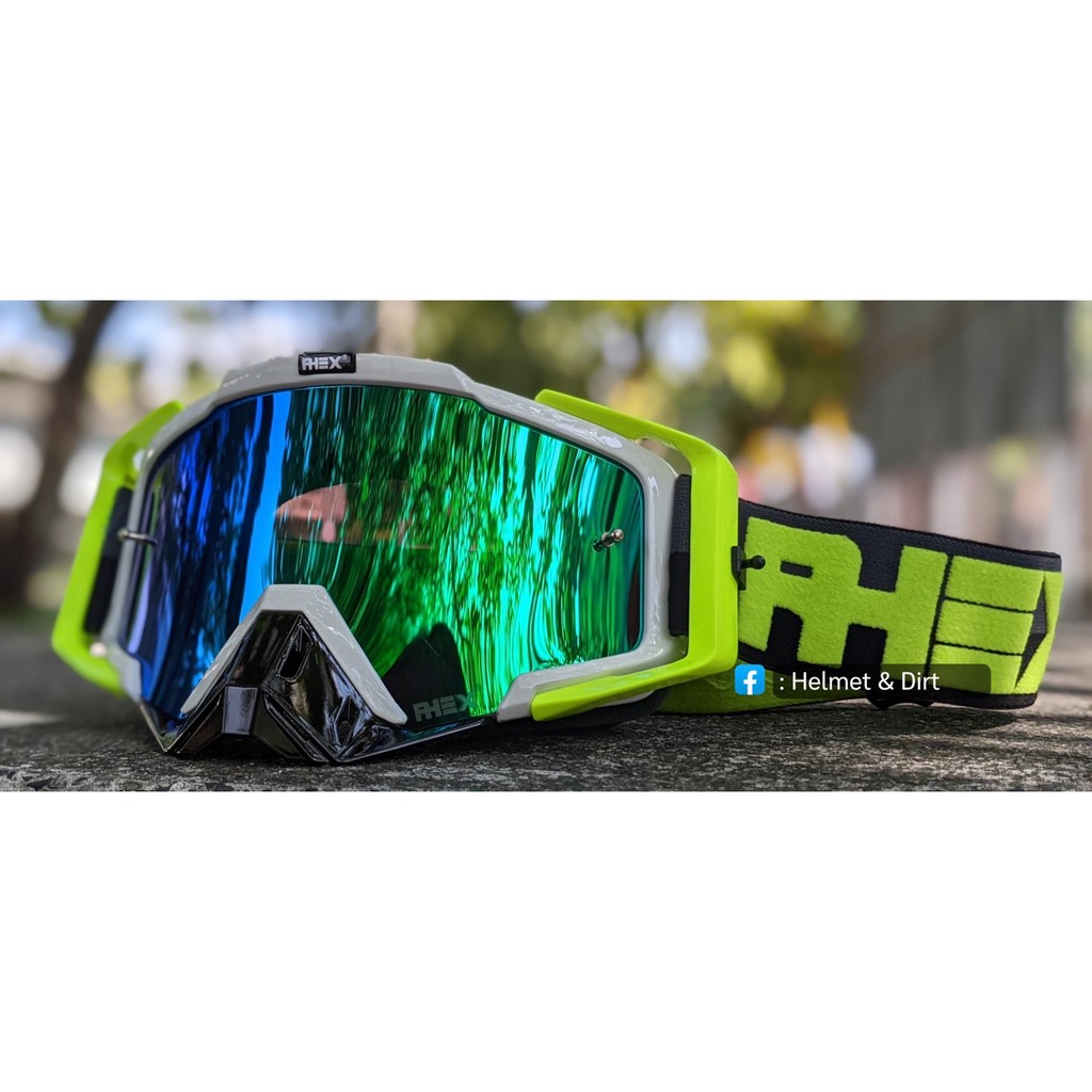 (ส่งฟรี!!!) แว่นวิบาก RHEX Goggle สีขาว กรอบเหลืองนีออน เลนส์ปรอทเขียว ...