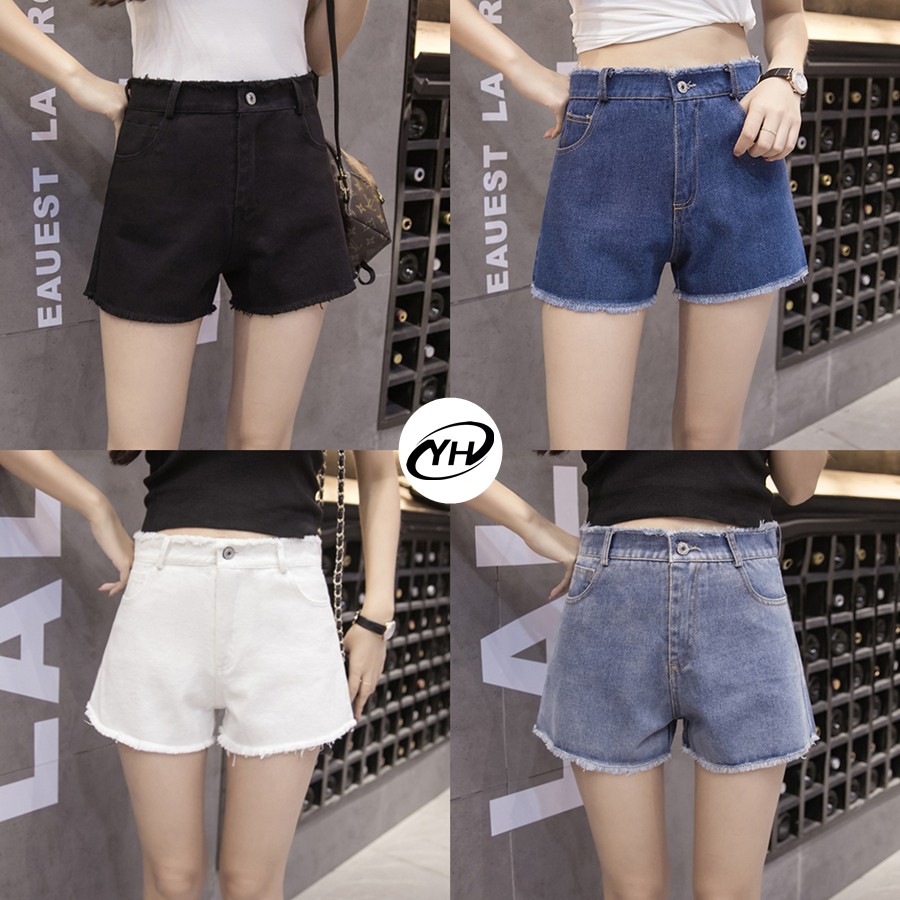 💥YH#2251💥มีไซส์ S-5XL💥กางเกงยีนส์ ขาสั้น เอวสูง ปลายรุ่ย ตกแต่งแฟชั่นรอบเอว ผ้ายีนส์เเท้ ...