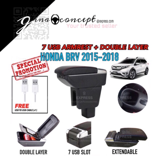 ที่เท้าแขนขยายได้ พร้อมที่วางแก้ว และที่เขี่ยบุหรี่ USB สําหรับ HONDA ...
