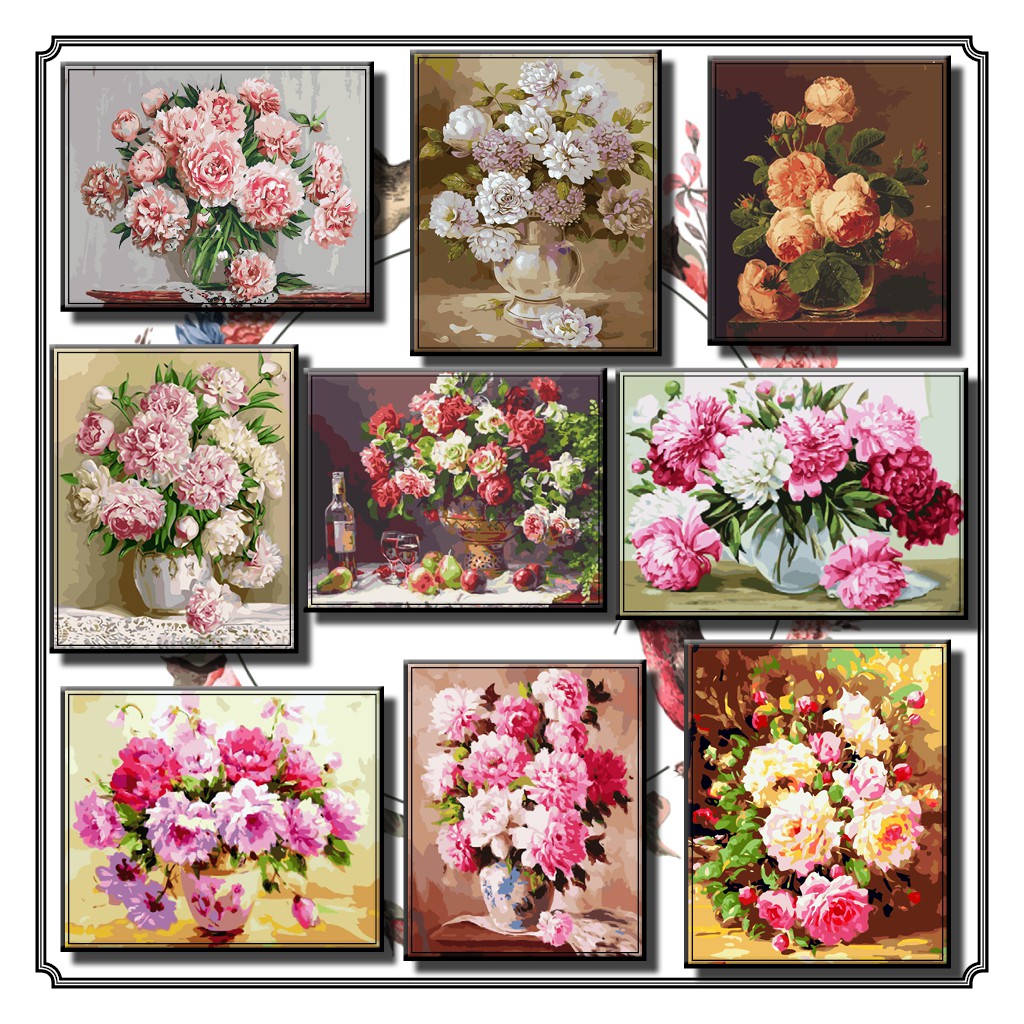 40*50cm DIY ภาพวาดสีน้ำมัน ภาพระบายสีตามตัวเลข Paint By Numbers flower on table C | Shopee Thailand