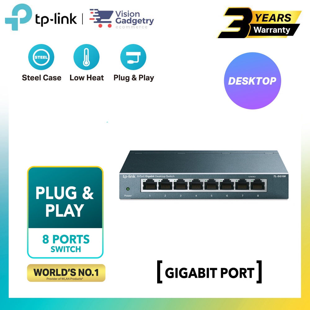 Tp-link TL-SG108 TL-SG105 สวิตช์แลนเครือข่ายอีเธอร์เน็ต 10 100 1000Mbps ...