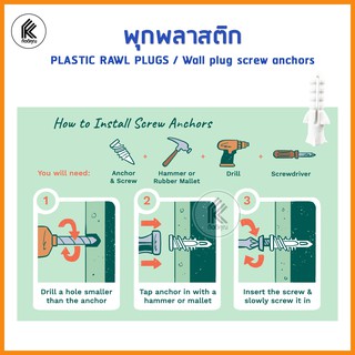 พุกพลาสติก 100ตัว เบอร์# 5 6 7 8 10 PLASTIC RAWL PLUGS wall plug Wall ...