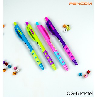 สีน้ำเงิน ปากกาหมึกแบบกด หัว 0.5 mm. Pencom OG06 ปากกาหมึกน้ำมันแบบกดแฟนซีทึบ Pascal Coloured ...