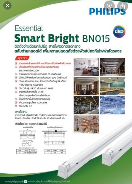 Philips BN015C ชุดรางนีออน ยาว 120cm พร้อมหลอด LED ฟิลิปส์ 20W แสงขาว ...