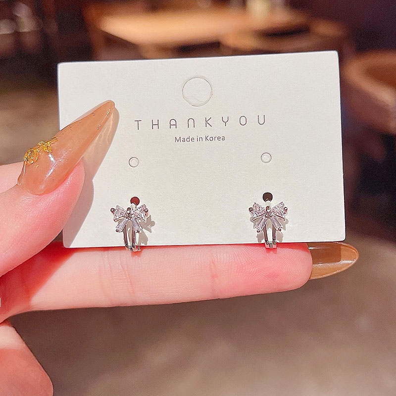 Shuling ต่างหูเข็มเงิน 925 ประดับเพทาย โบว์ เรียบง่าย แฟชั่น | Shopee ...