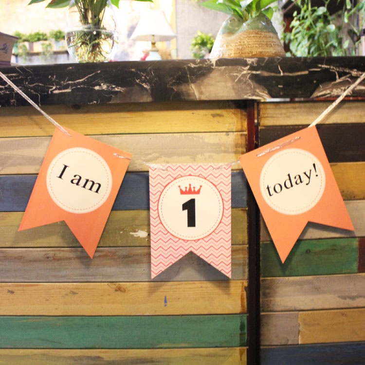 ร้านไทย ธงวันเกิด 1 ขวบ ธงกระดาษ I AM 1 TODAY | Shopee Thailand