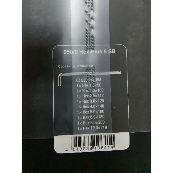 ประแจหกเหลี่ยม 950/9 Hex-Plus 6 SB Code Nr.:05073596001 Wera | Shopee ...