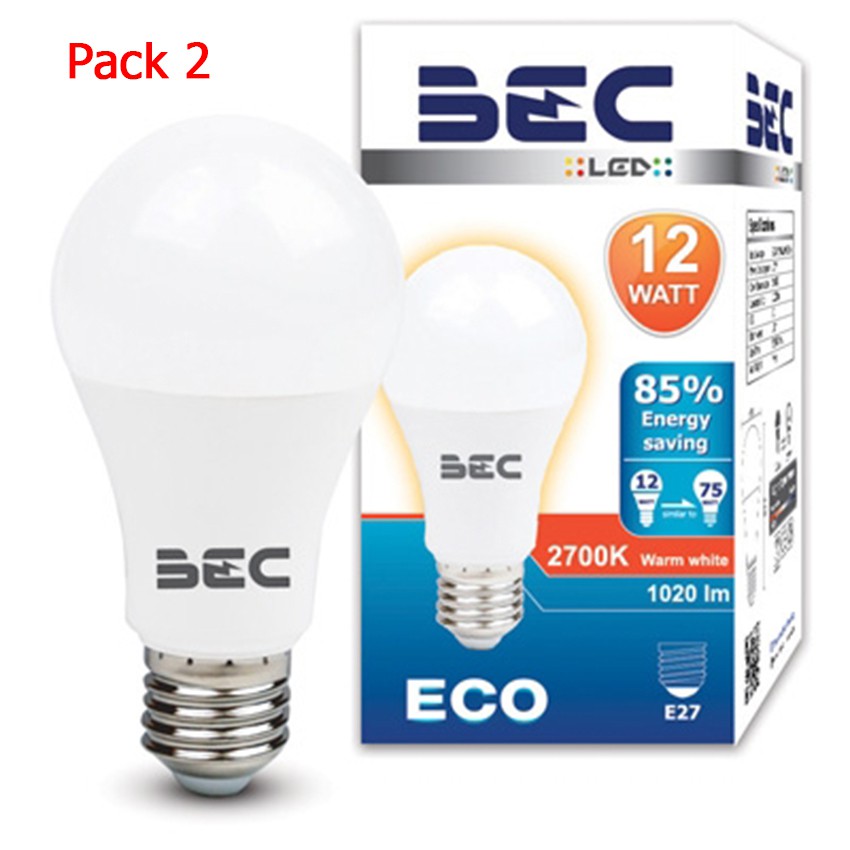 BEC หลอด LED 12W Warm White แสงทอง E27 (Pack 2 หลอด) | Shopee Thailand
