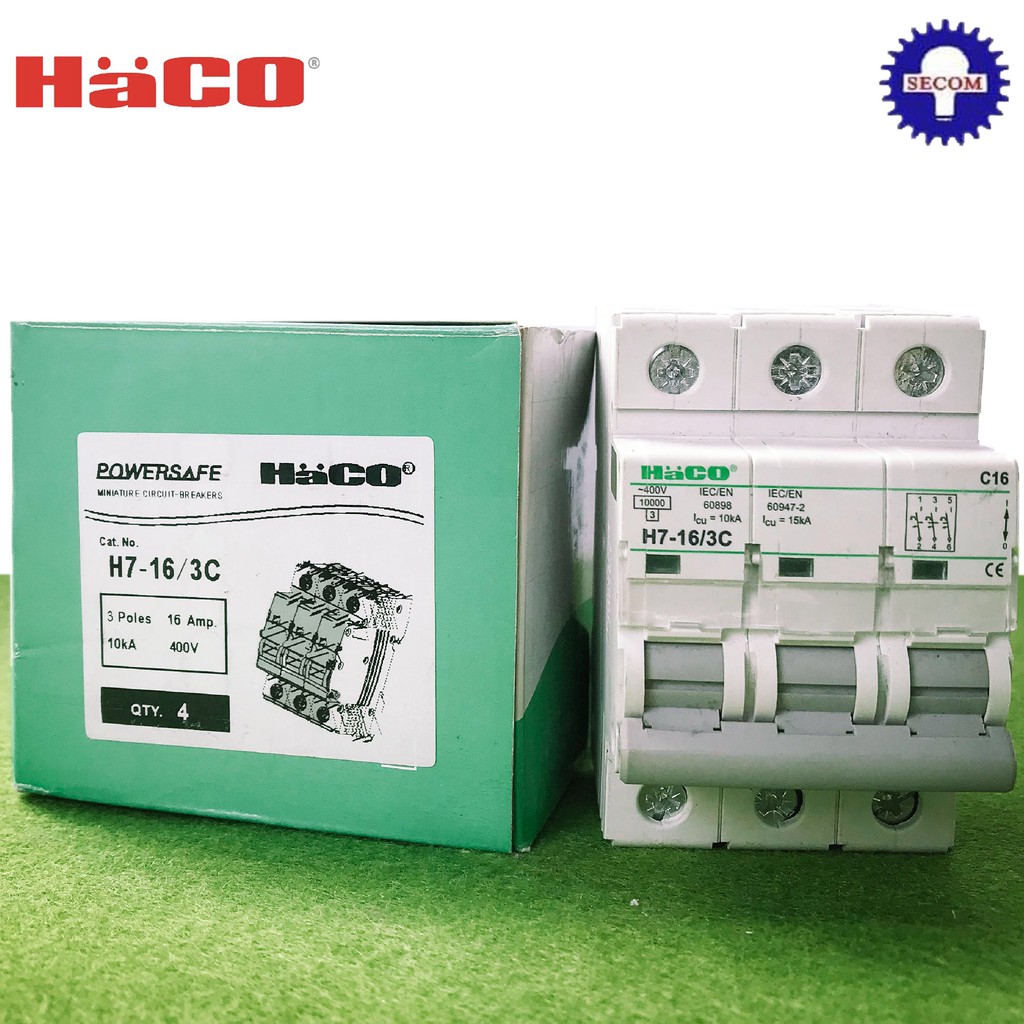 ลูกเซอร์กิต HACO MCB H7-16/3C 3P 16A 230/400V Miniature Circuit Breaker HACO 3P 16A เซอร์กิต ...
