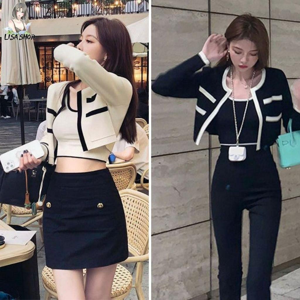 มาใหม่ เสื้อกล้าม+เสื้อคลุมไหมพรม สีพื้นผ้านิ่ม งานไฮโซ พร้อมส่งจากไทย ...