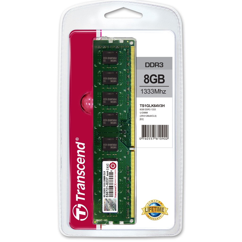 Transcend Ram Memory for Desktop PC DDR3-1333 8GB สินค้ารับประกัน ...