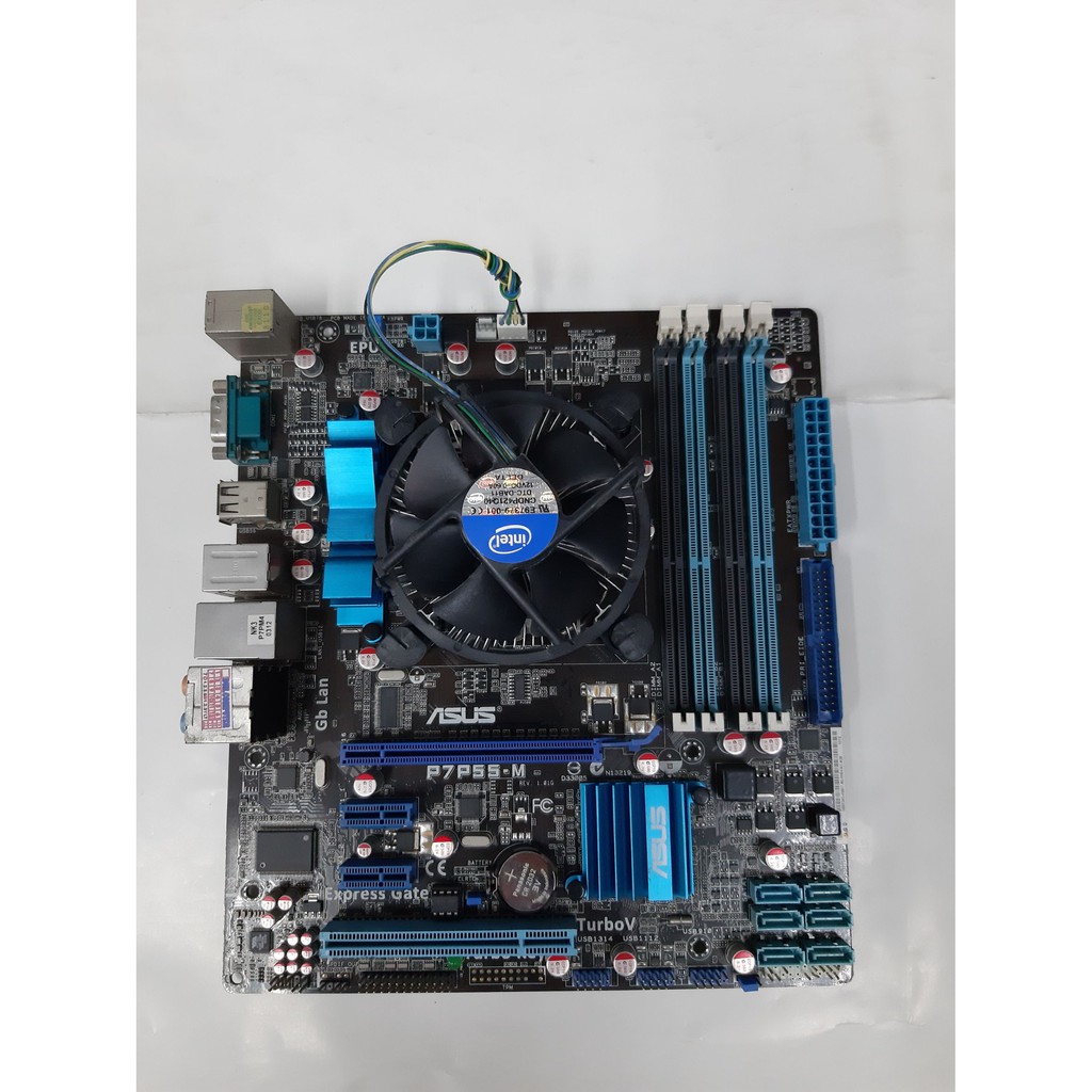 เมนบอร์ด Mainboard Asus P7P55-M Socket1156 ,DDR แรม 4 ร่อง+CPU INTEL core i5-750 +พัดลม+ซิ้ง ...