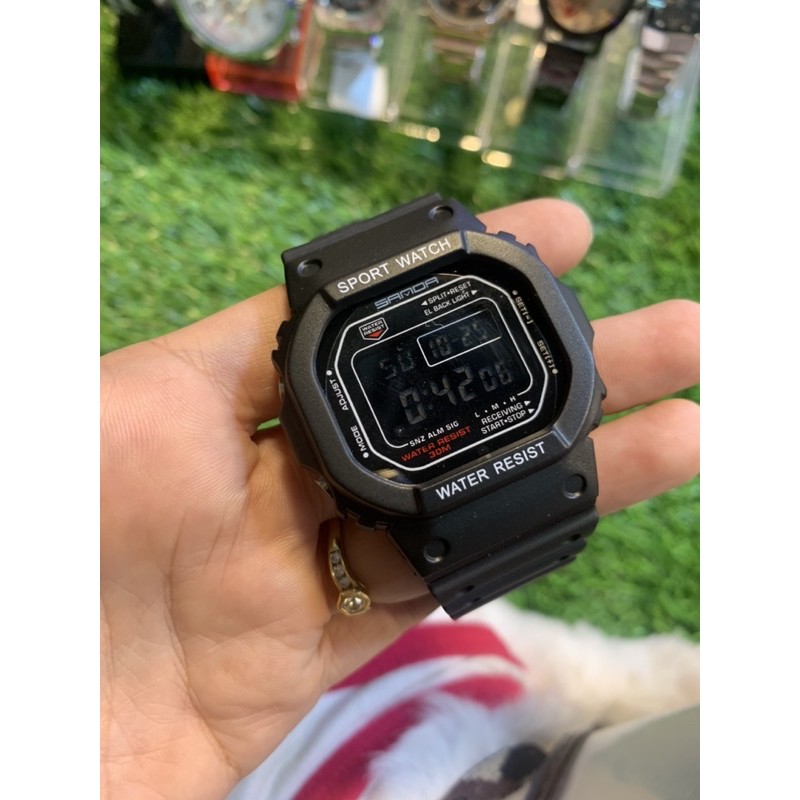 นาฬิกาsandaทรงสปอร์ตสี่เหลี่ยมยักษ์เล็กสายดำด้าน | Shopee Thailand