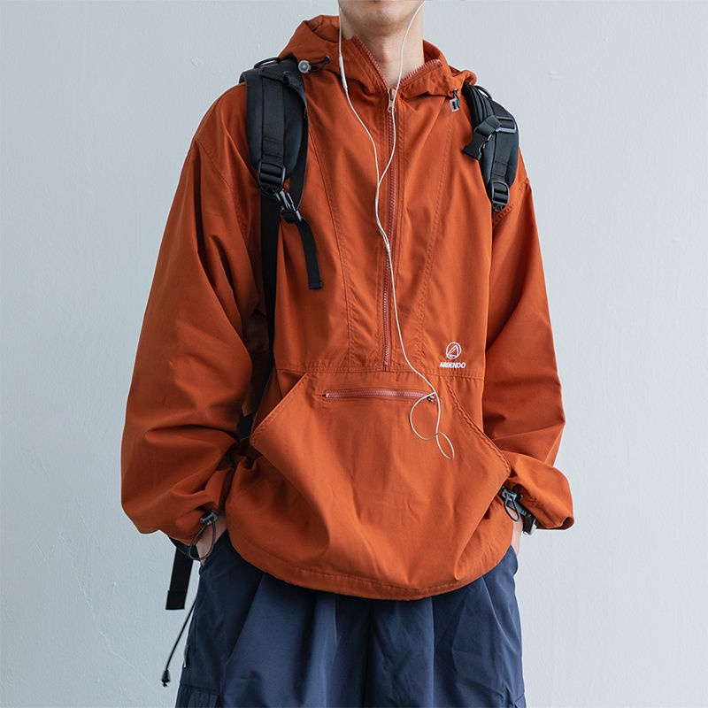 เสื้อคลุมแขนยาว มีฮู้ด เสื้อแจ็คเก้ตผ้าร่ม(ส้ม/สีกรมท่า)Jacket รุ่นขนาด ...