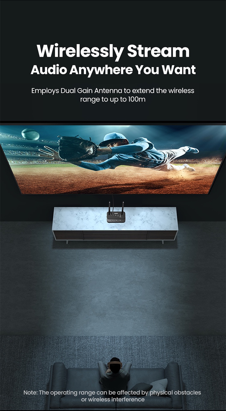 UGREEN 3 in 1 บลูทูธ 5.0 aptX™ อะแดปเตอร์ส่งสัญญาณเสียง Hd RX TX 100M ...