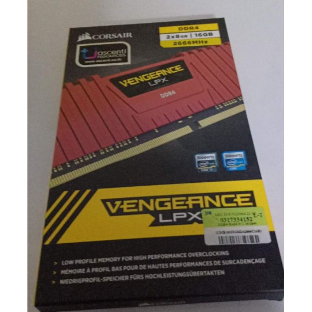CORSAIR RAM PC DDR4 16GB/2666MHZ CL16 (8GBX2) VENGEANCE LPX (RED ...