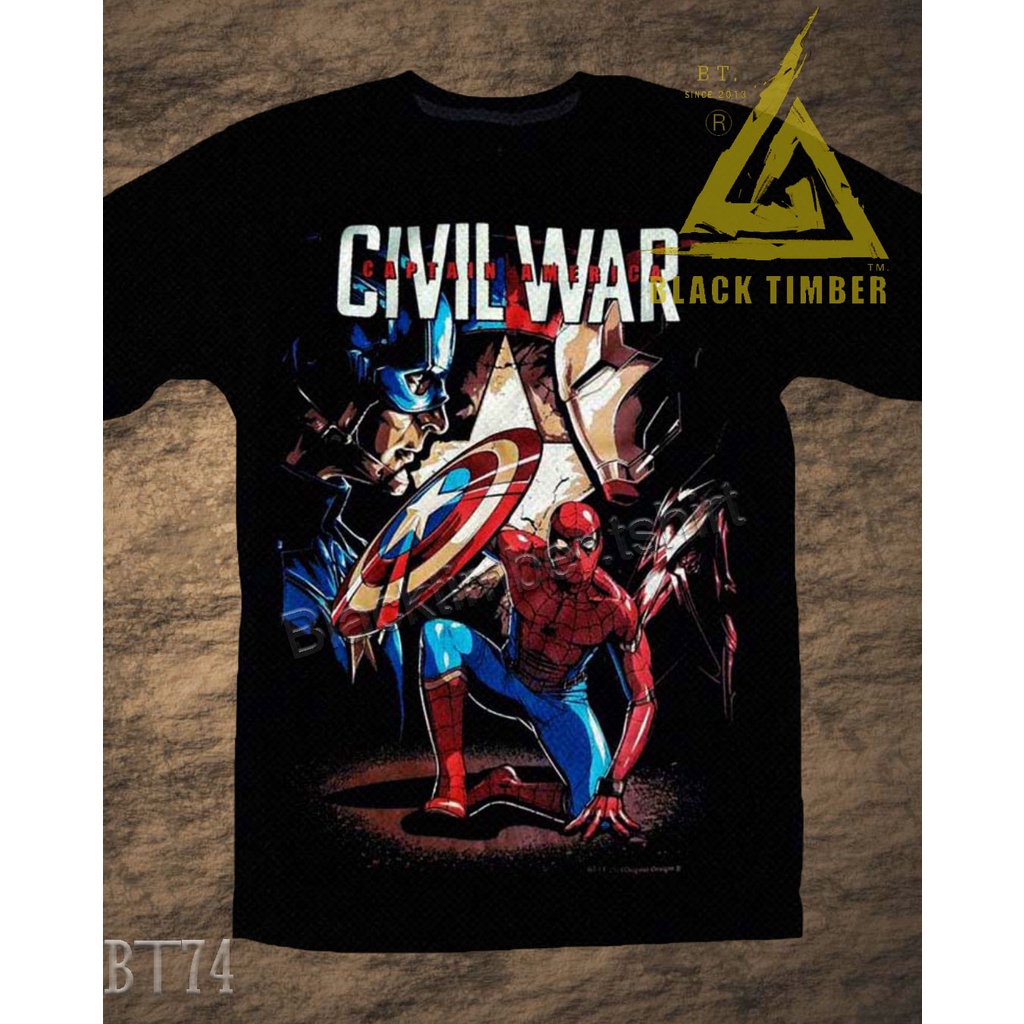 BT 74 Civil War Captain A VS Iron man เสื้อยืด สีดำ Black Timber T ...