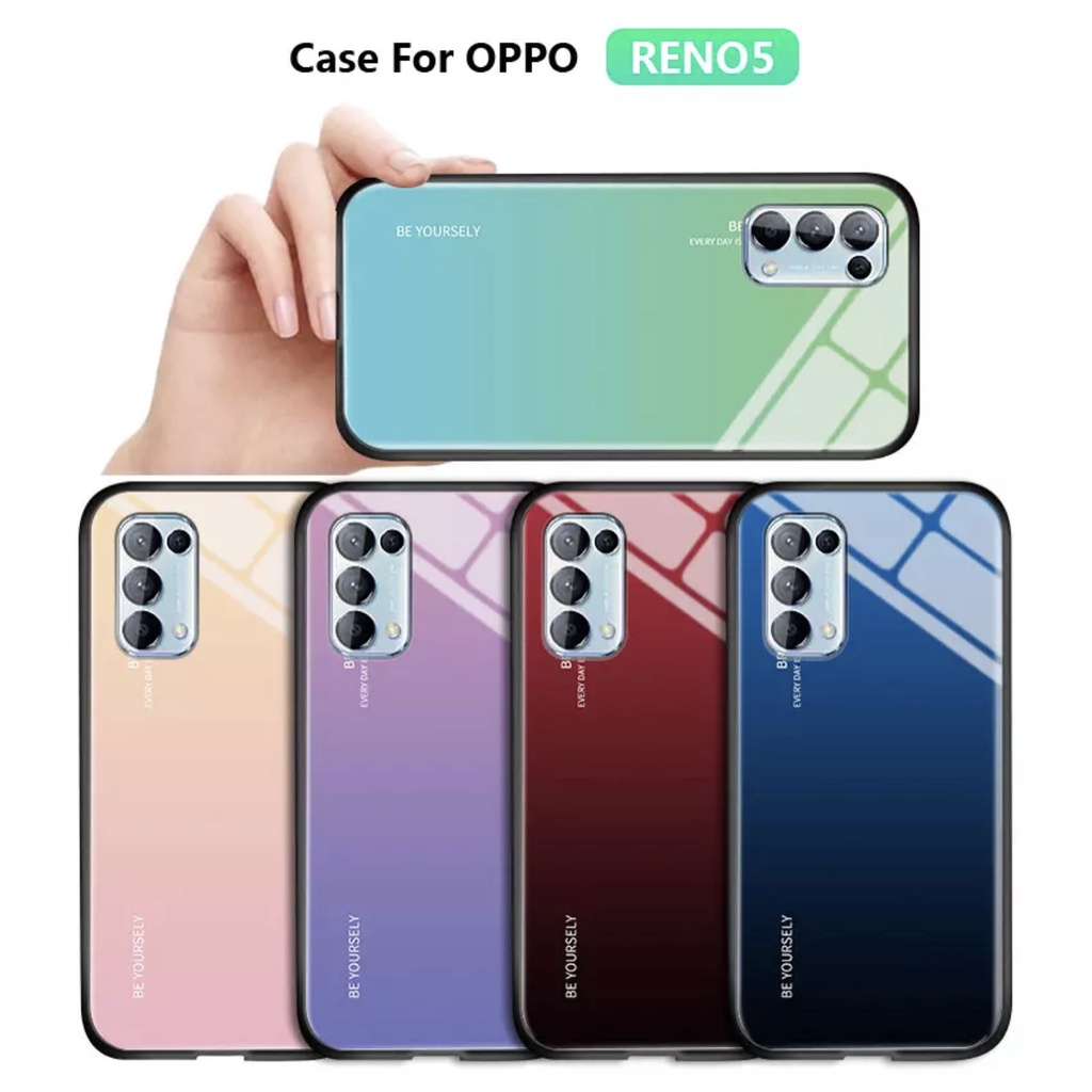 Case OPPO Reno5 5G เคสออฟโป้ เคสกระจก เคสเงาไล่สี ขอบนิ่ม TPU CASE เคสก ...