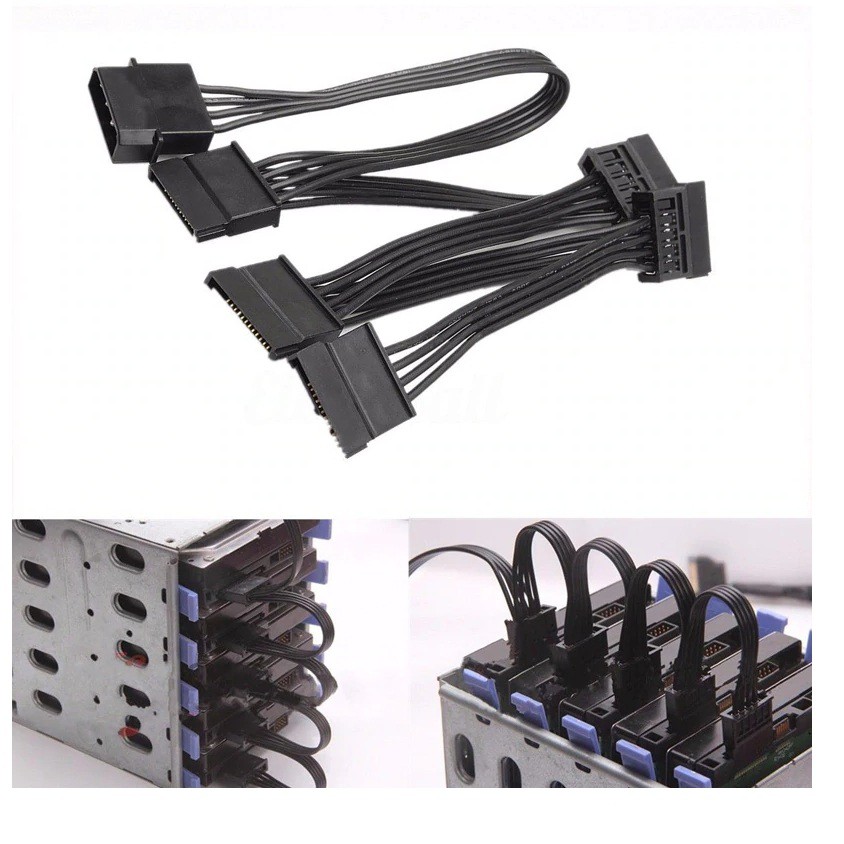 4pin IDE Molex to 5 SATA 15Pin Hard Drive Power Supply Splitter Cable Cord for DIY PC Sever 4 ...