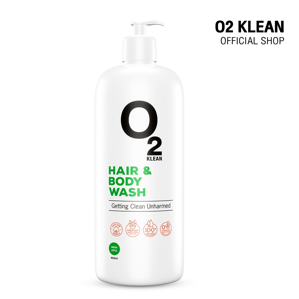 O2 Klean Hair & Body Wash Apple สบู่เหลวและแชมพูในขวดเดียว ผลิตจากสาร ...