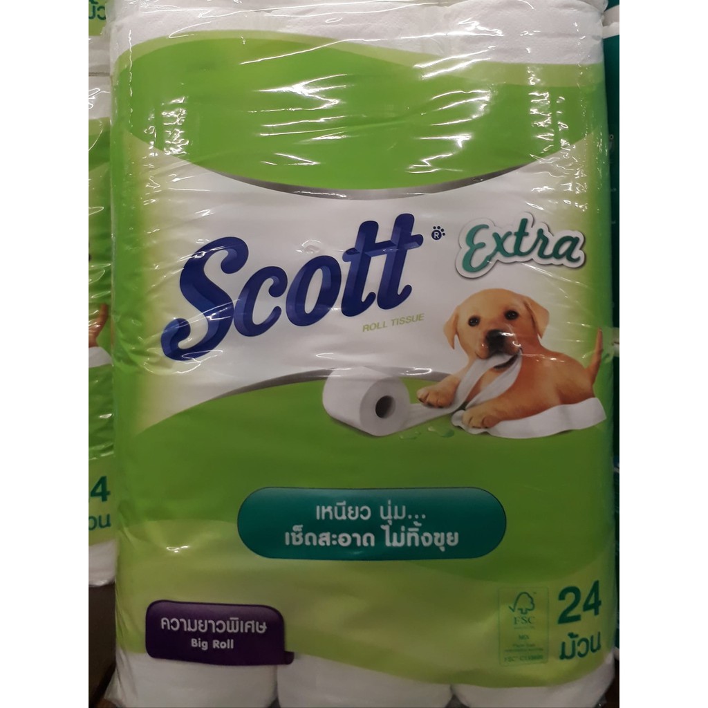 Scott Extra สก็อตต์ เอ็กซ์ตร้า ความยาวพิเศษ กระดาษชำระ ยกแพ็ค 24ม้วน ...