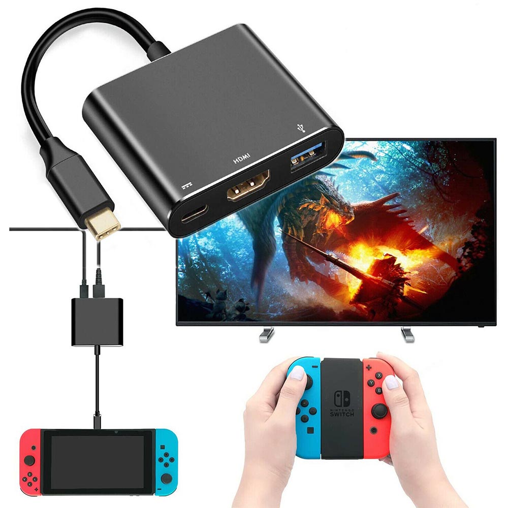 3-in-1 HDMI Type C USB3.0 PD Hub Adapter Portable For Nintendo Switch ...