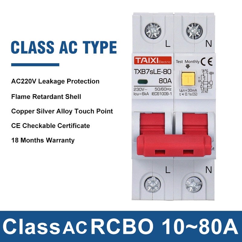 เบรกเกอร์ป้องกันกระแสไฟตกค้าง RCBO RCCB TYPE A/AC 30MA 16A 20A 25A 32A ...