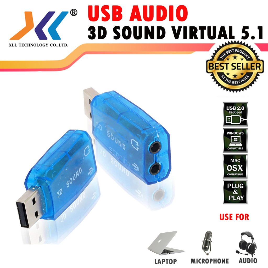 USB 2.0 to 3D Audio Sound Card Adapter Virtual 5.1 (คละสี) | Shopee ...