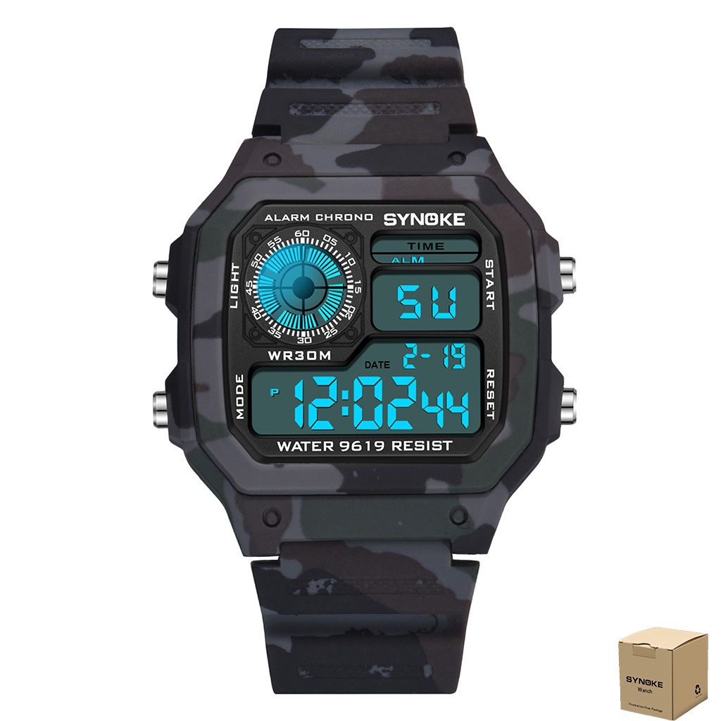 SYNOKE นาฬิกาผู้ชายดิจิตอลนาฬิกาข้อมือทหารสแควร์ LED กีฬานาฬิกาชายนาฬิกา | Shopee Thailand