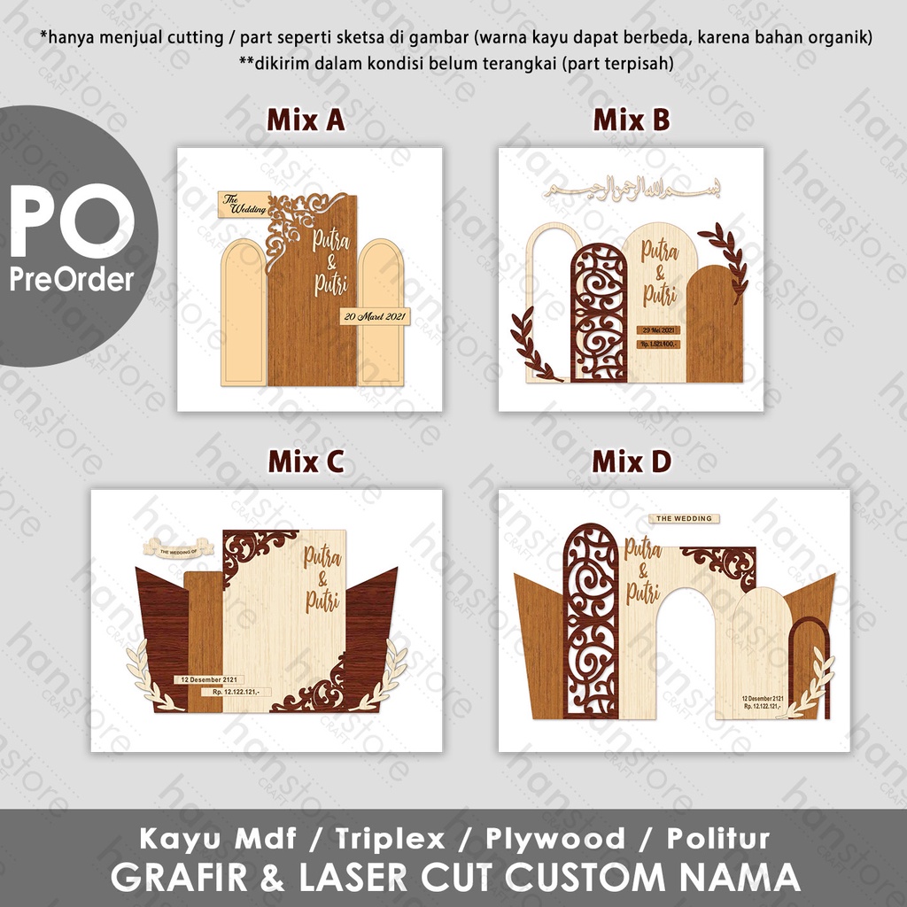 Kayu Po ชุดชื่อวันที่นมที่กําหนดเอง ABCD ตกแต่งสินสอดทองหมั้นไม้ Mix ...