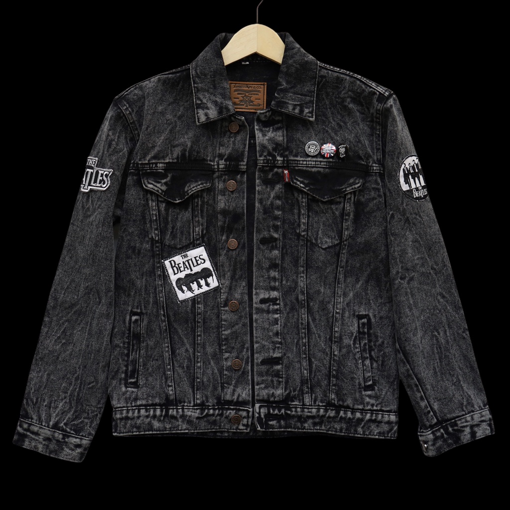 Hitam Men& 39;s Denim Jean Jacket ปัก PIN Emblem Sandwash Black - THE ...