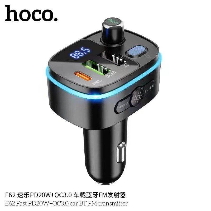Hoco E62 Fast PD20W+QC3.0 Car Bluetooth FM Transmitter บลูทูธในรถยนต์พร้อมหัวชาร์จ | Shopee Thailand