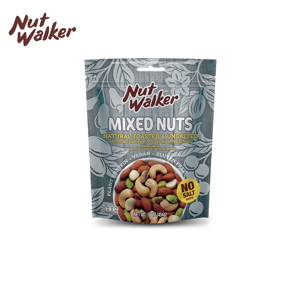 นัท วอล์คเกอร์ มิกซ์นัทอบไม่ใส่เกลือ 454 ก. Natural Toasted & Unsalted Mixed Nuts 454 g ...
