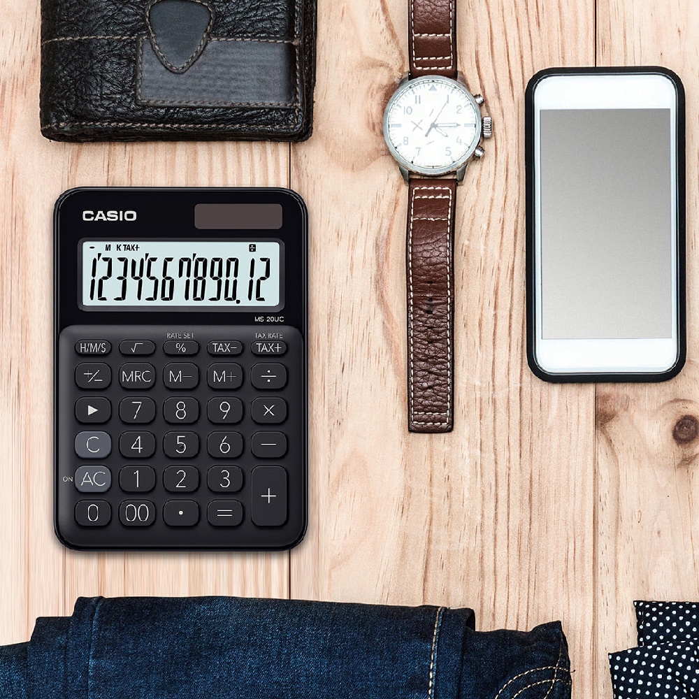 Casio Calculator เครื่องคิดเลข คาสิโอ รุ่น MS-20UC-BK แบบสีสัน ขนาดพอเหมาะ 12 หลัก สีดำ | Shopee ...