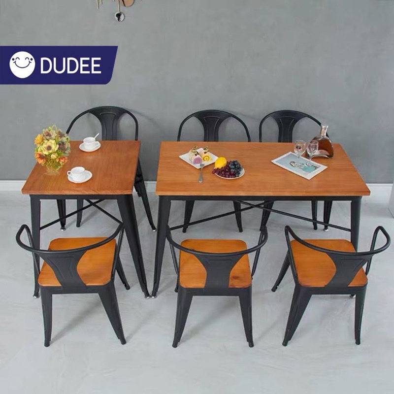 DUDEE ชุดโต๊ะกินข้าว รุ่นDD103 วัสดุท็อปไม้แท้เนื้อแข็ง ทนทานแข็งแรง | Shopee Thailand