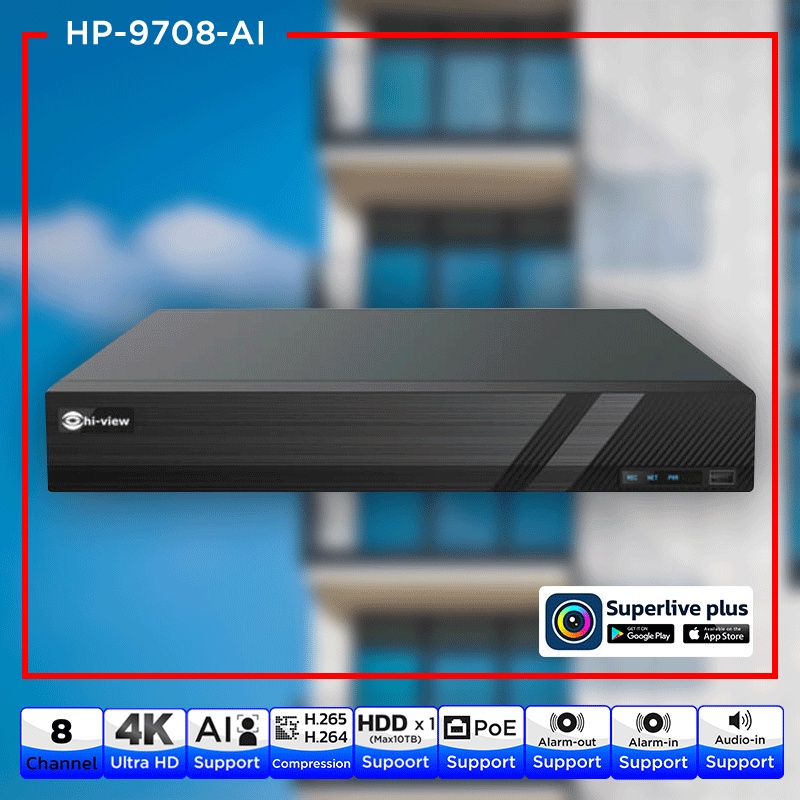 เครื่องบันทึกกล้องวงจรปิด Hiview รุ่น HP-9708-AI สินค้าของแท้รับประกันศูนย์ 2 ปี สามารถออก ...