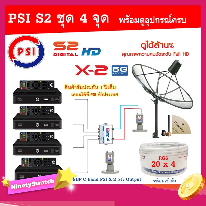 PSI C-Band 1.7 เมตร (ขาตรงตั้งพื้นเเละยึดผนังได้) + LNB PSI X-2 5G ...
