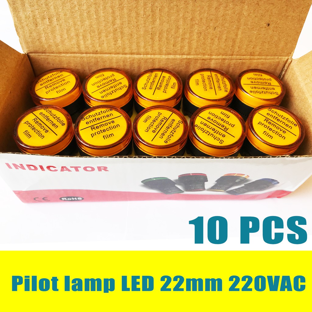 10 ชิ้นแลมป์ ไพล็อทแลมป์ ขนาด 22มิล AC 220โวลต์ Pilot lamp LED 22mm 220VAC | Shopee Thailand