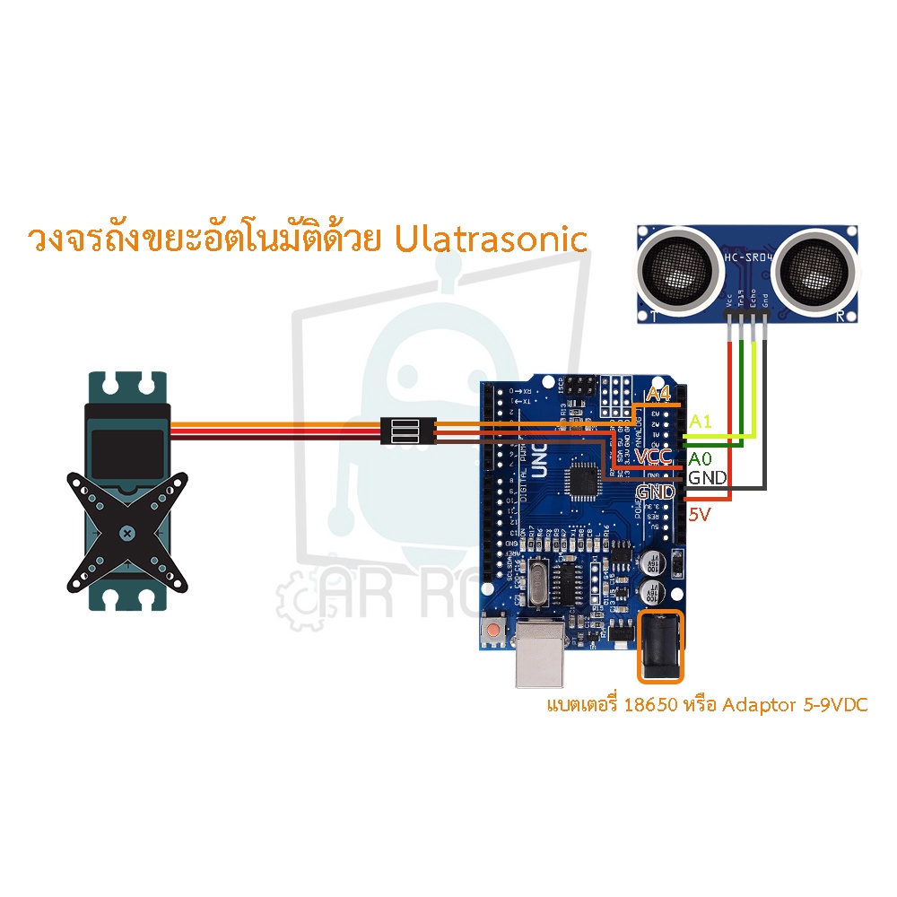 ชุดถังขยะอัตโนมัติ Arduino Uno + Ultrasonic เพื่อการศึกษา อุปกรณ์ให้ครบ ...