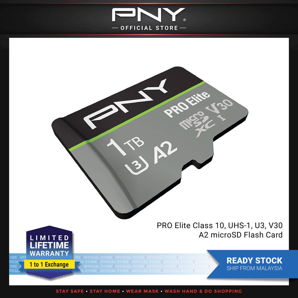 Pny Pro Elite Class 10 U3 V30 microSD การ์ดหน่วยความจําแฟลช 256GB/512GB/1TB รับประกันตลอดอายุการ ...