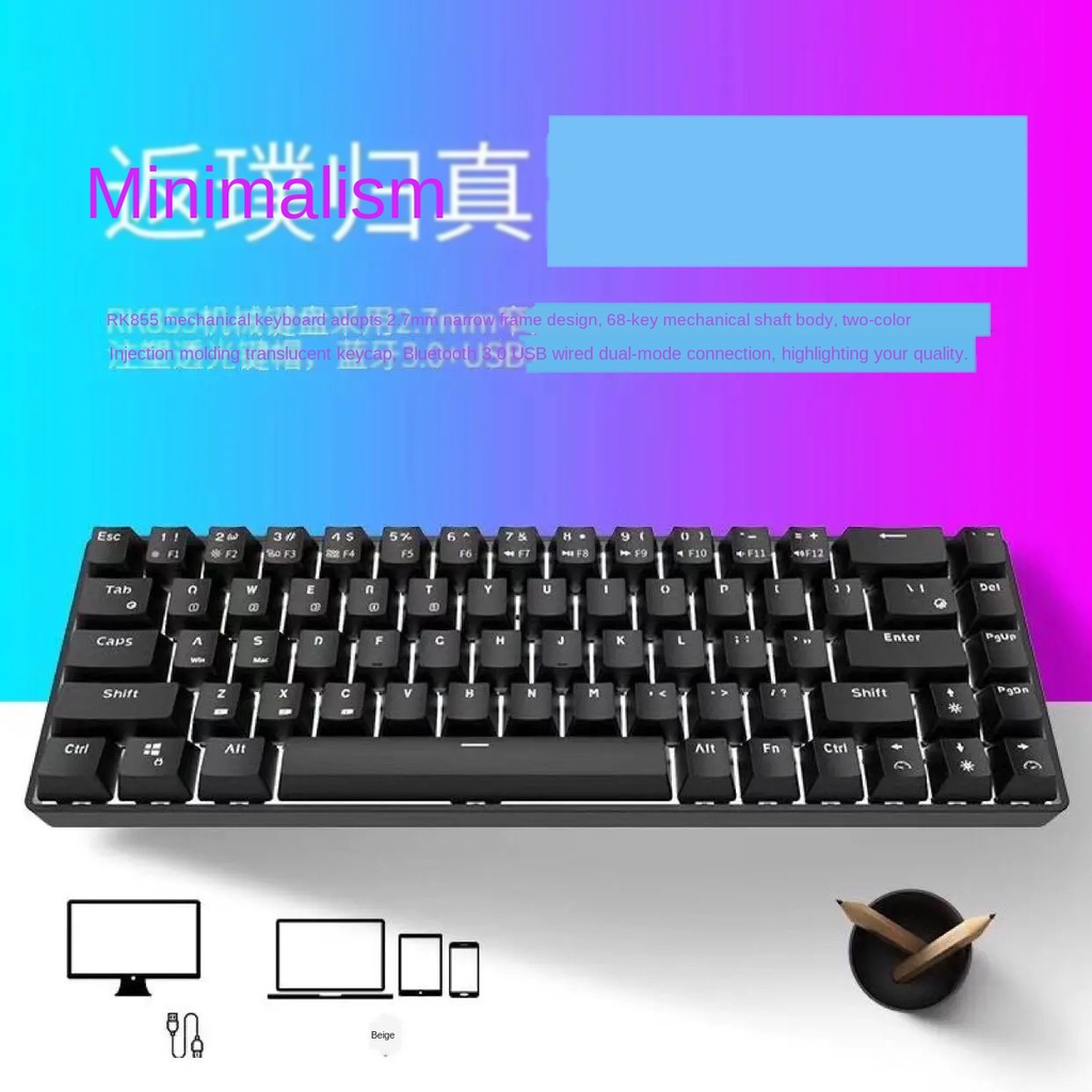 Original RK855 Dual Mode 68-Key Portable Ergonomic Gaming Bluetooth ...