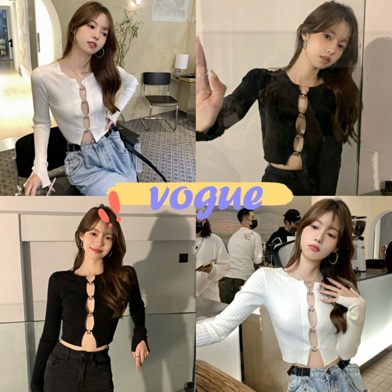 Vogue🌟พร้อมส่ง🌟 เสื้อไหมพรมแขนยาว คอกลม ดีเทลเว้าหน้าอกเซ็กซี่มากแม่ ...