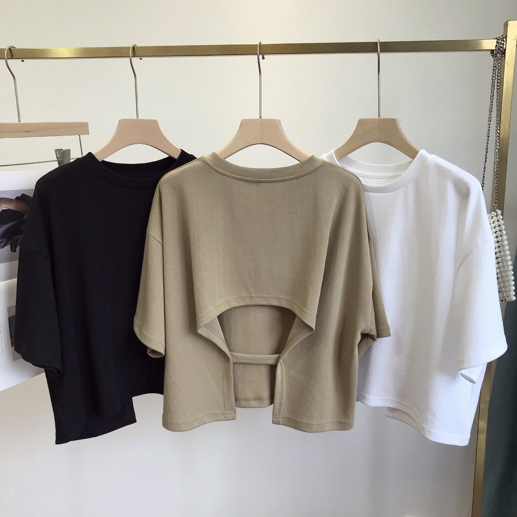 【WANG JIAO ZHAN】 เสื้อครอปแขนสั้นสไตล์เกาหลีผู้หญิง，เสื้อเชิ้ตผ้าฝ้าย ...