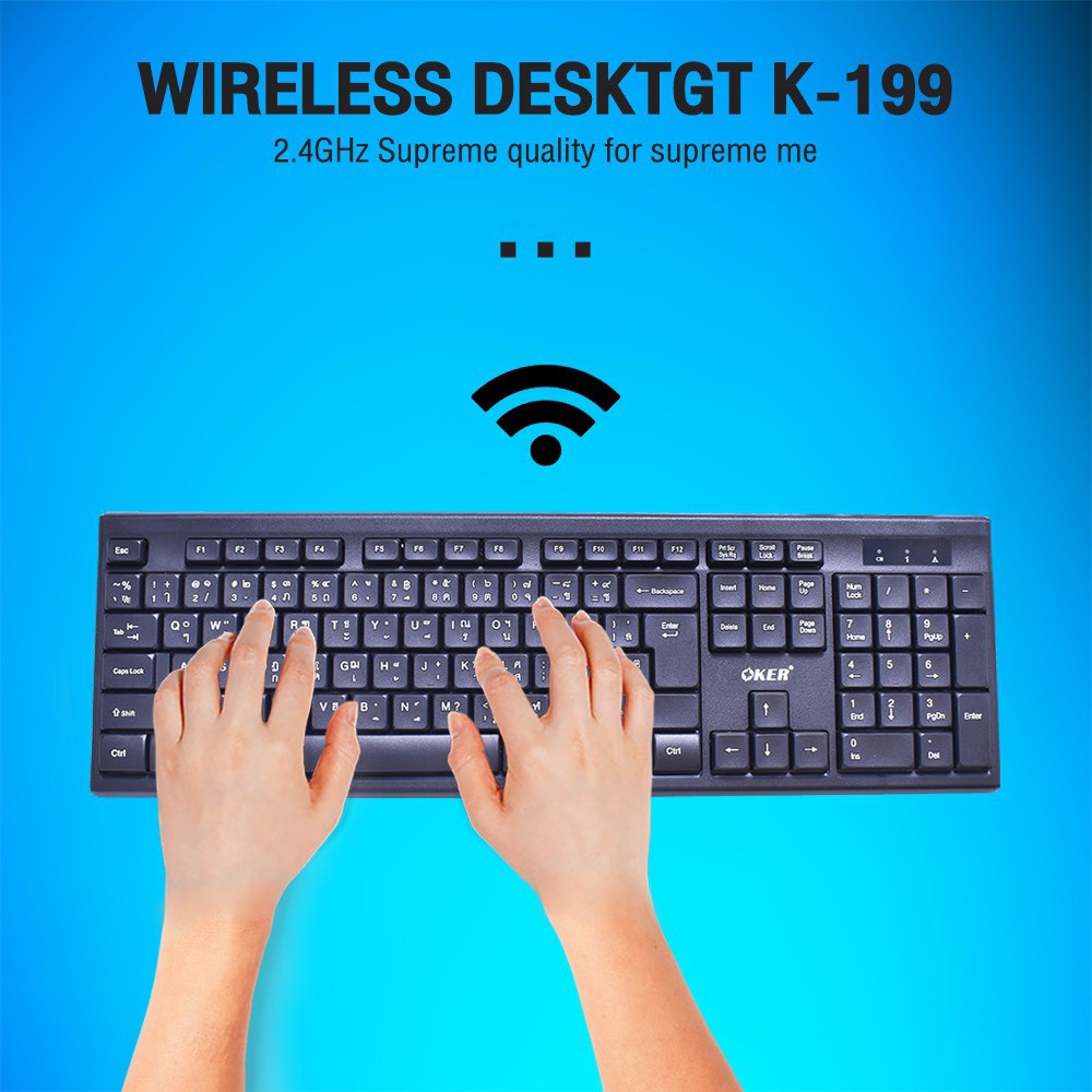 คีย์บอร์ดไร้สาย OKER K199 WIRELESS KEYBOARD (สีดำ) | Shopee Thailand