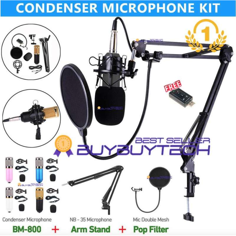 Buybuytech ไมค์ ไมค์อัดเสียง คอนเดนเซอร์ Pro Condenser Mic Microphone BM800 พร้อม ขาตั้งไมค์โคร ...