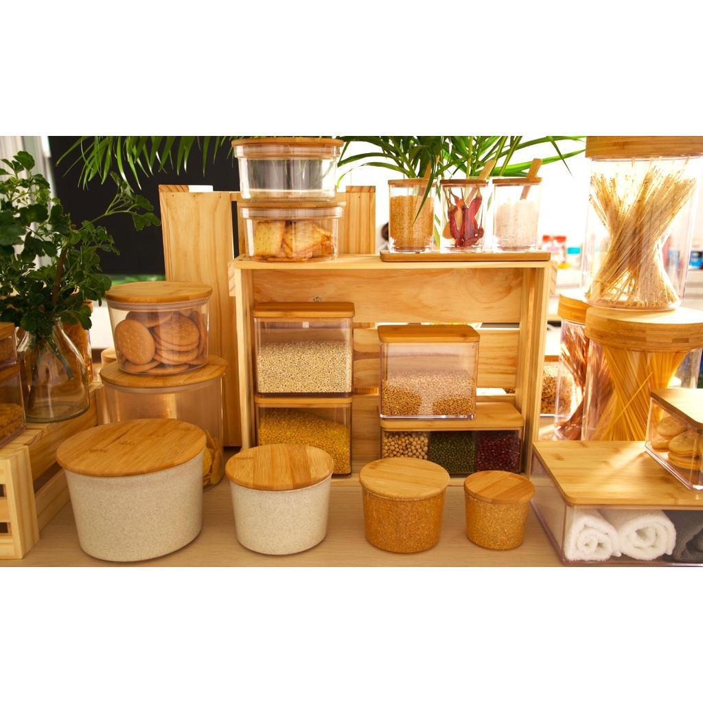 Nameco กระปุกฝาไม้ ผสมวัสดุจากธรรมชาติ Eco Friendly รักษ์โลก พลาสติก ...